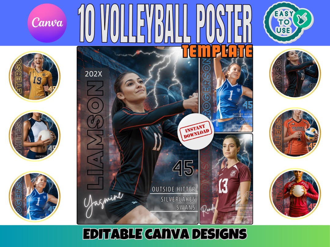 Volleyball Girls Poster Canva Template: Custom Sports Poster, Player ...