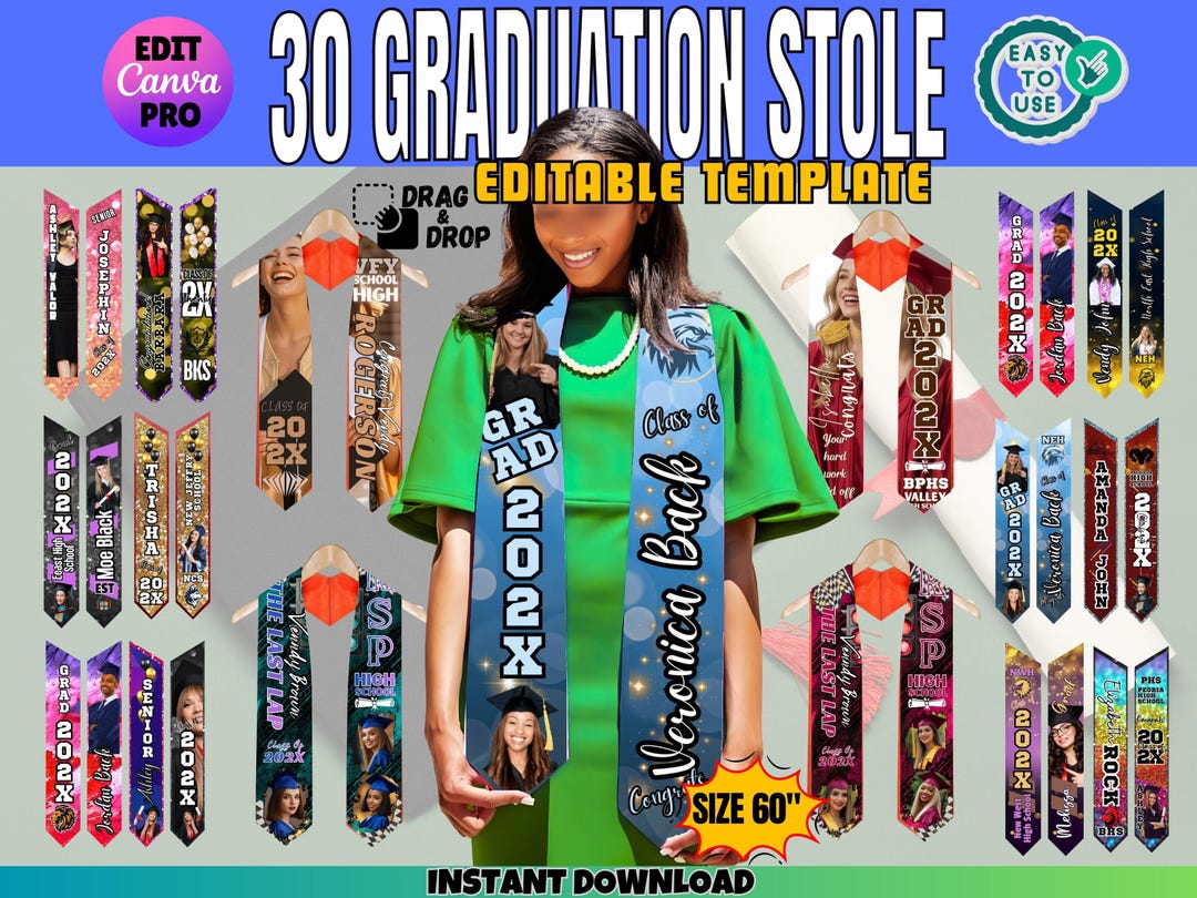 Class of 2026 Sash Graduation Stole Templates Editable Senior Grad ...