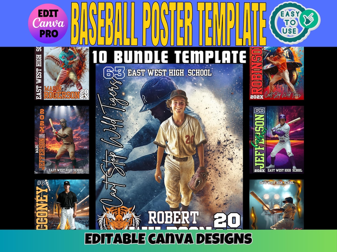 Baseball Poster Editable Canva Template PNG, Baseball Homecoming Poster ...