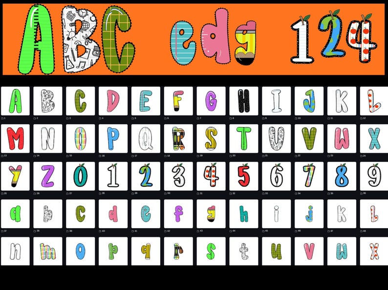 School Alphabets Teacher Letter Font PNG Bundle Uppercase Lowercase ...