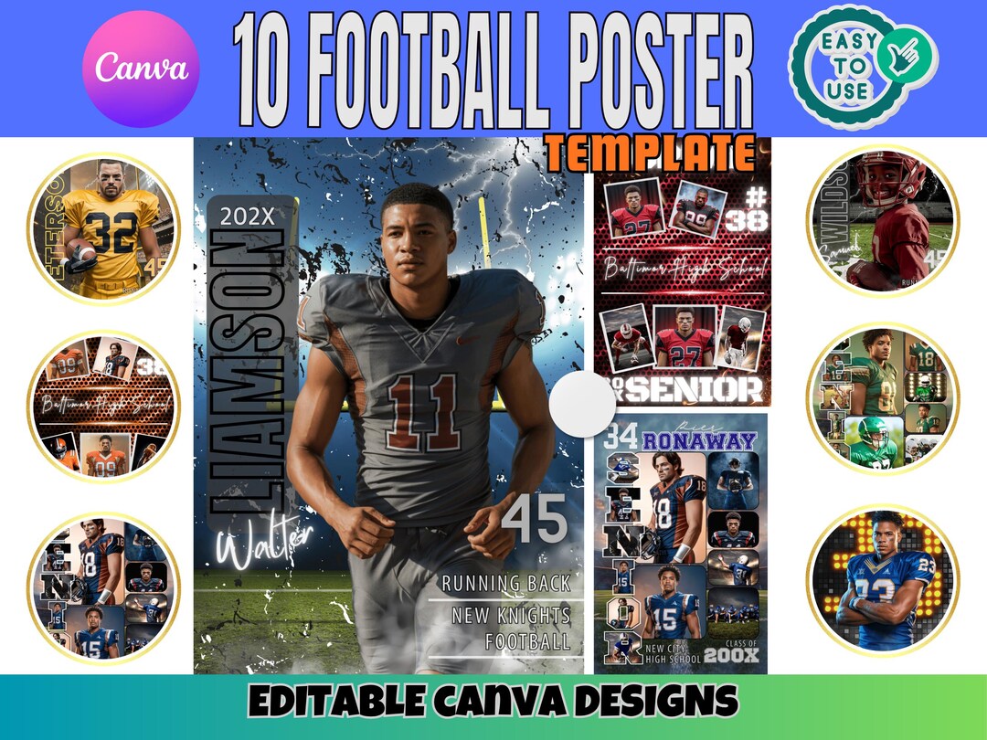 Senior Football Poster Template Canva Designs: Custom Sports Team ...