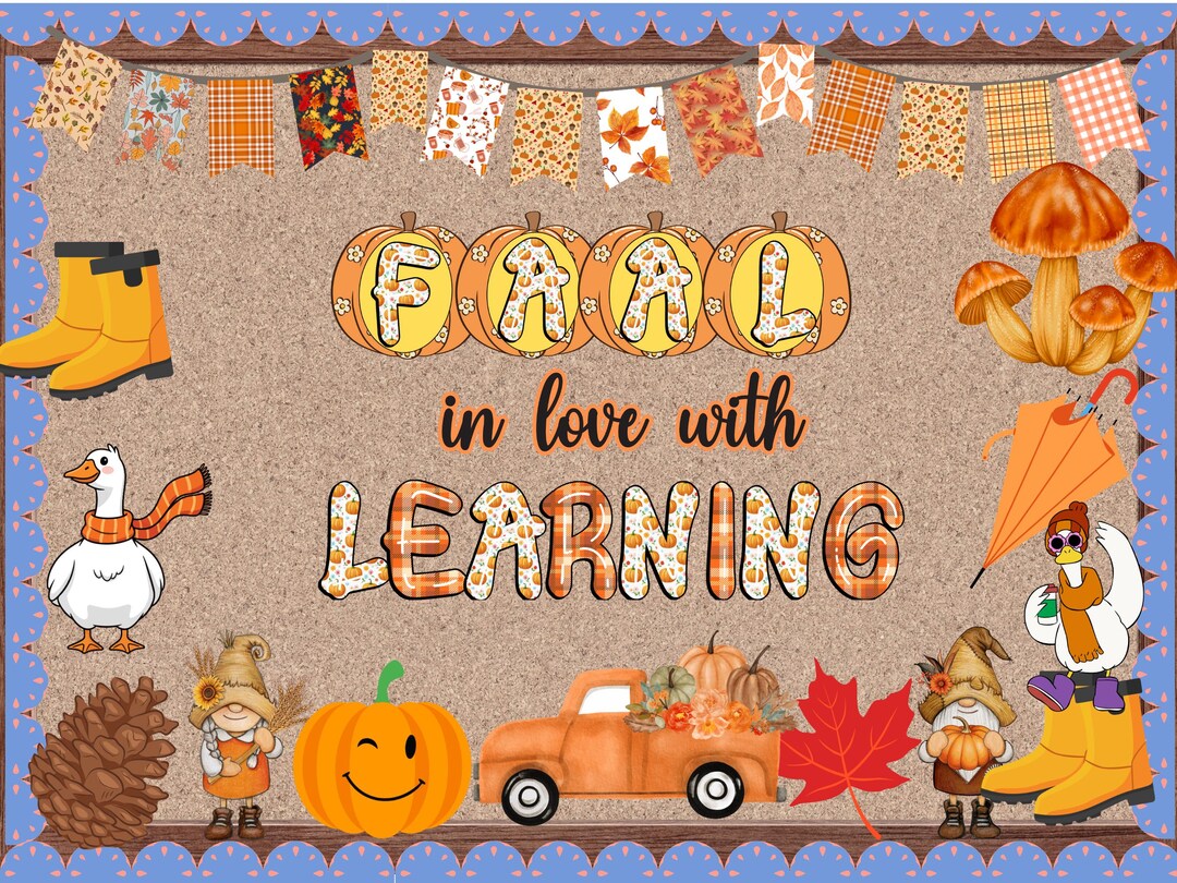 Fall Bulletin Board Kit Printable Fonts Letters: Pumpkin Clasroom Decor ...