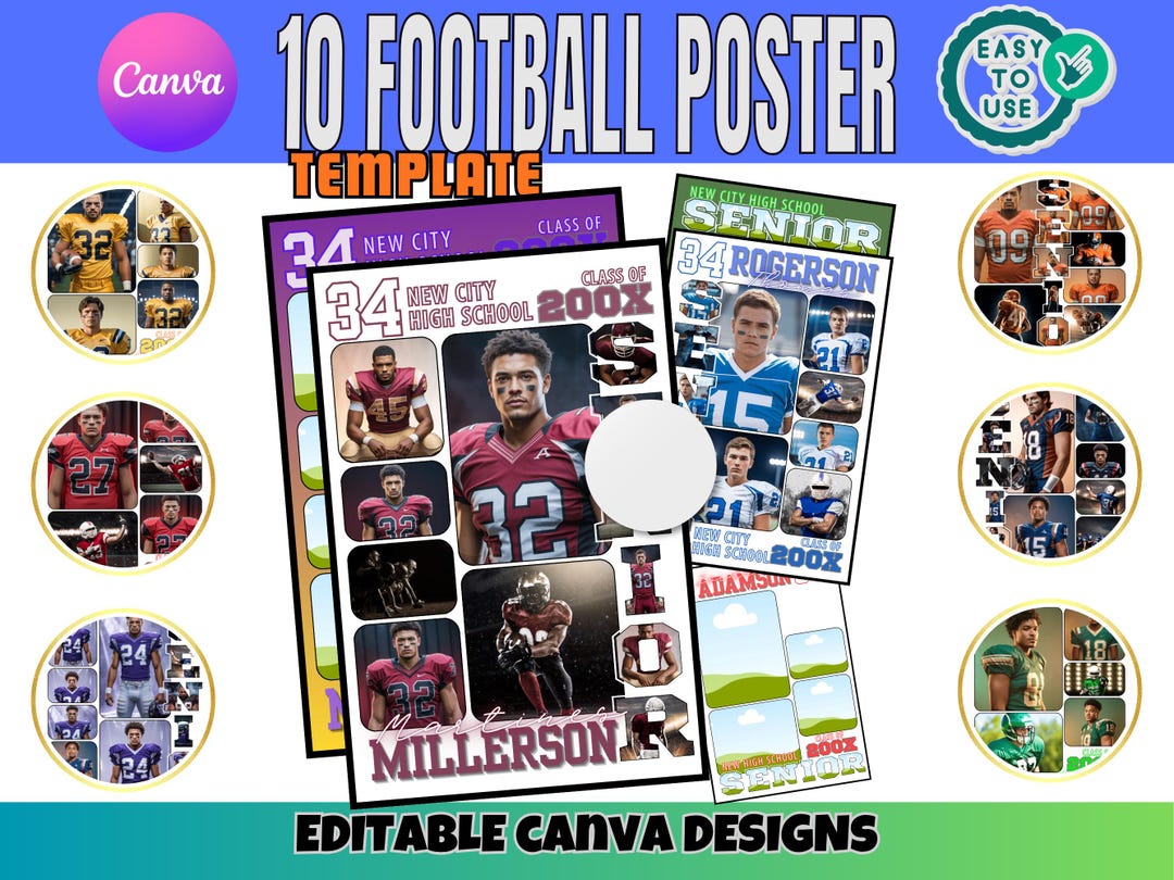 Senior Football Poster Template Canva Designs: Custom Sports Team ...