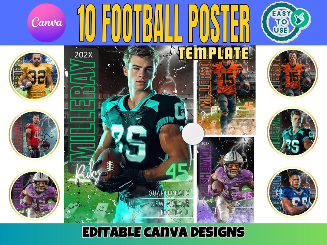 Custom Football Poster Canva Templates: Editable Senior Photo Collage ...