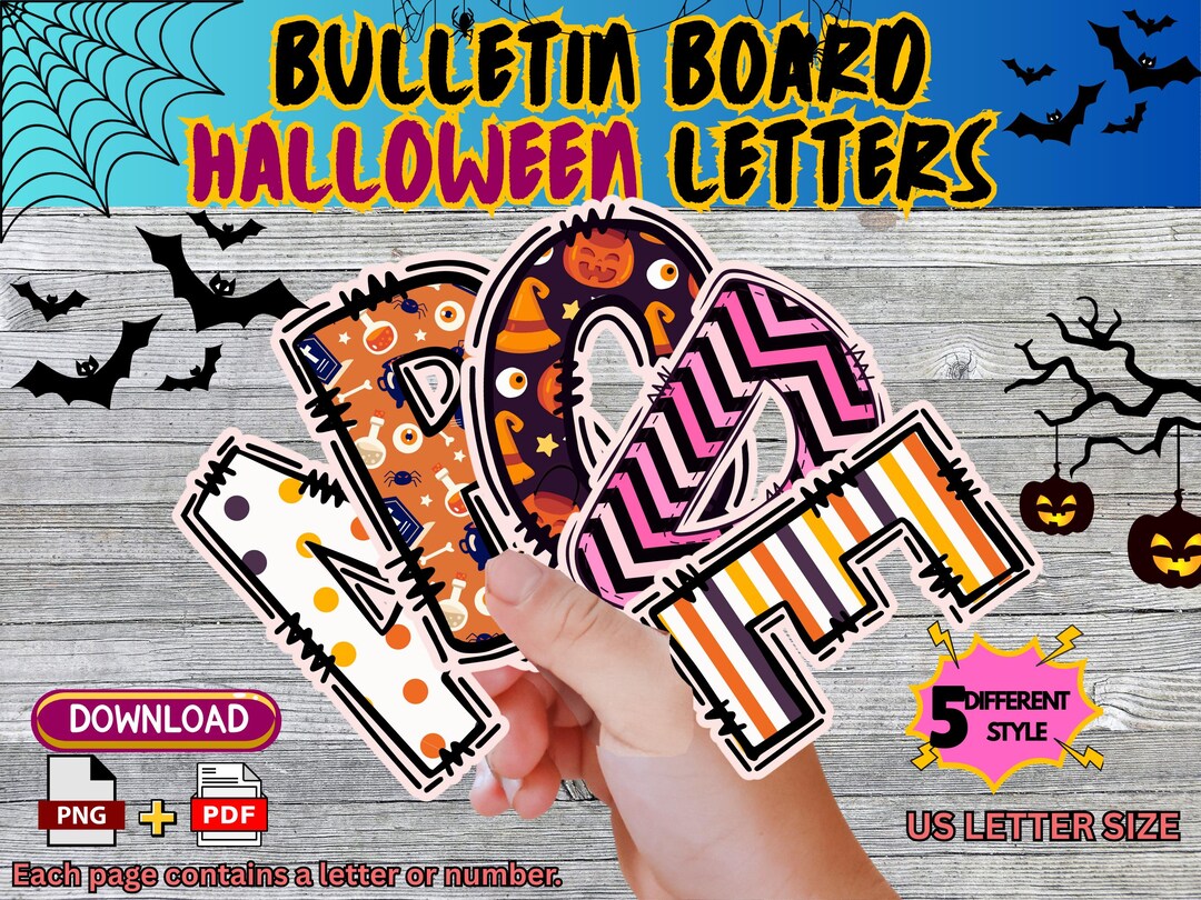 Halloween Bulletin Board Letters: Doodle Alphabet, Classroom Decor (PNG ...