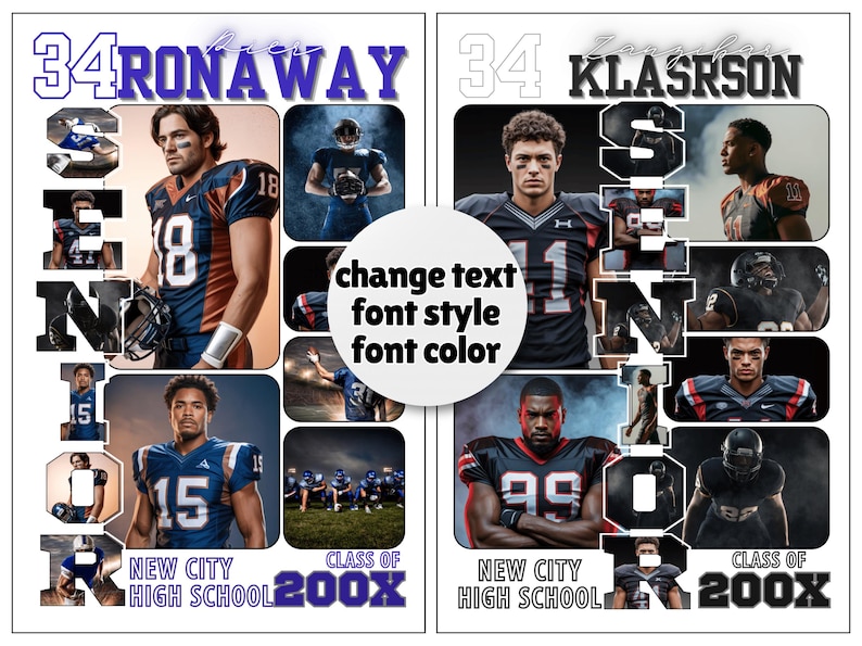Custom Football Poster Canva Templates: Editable Senior Photo Collage ...