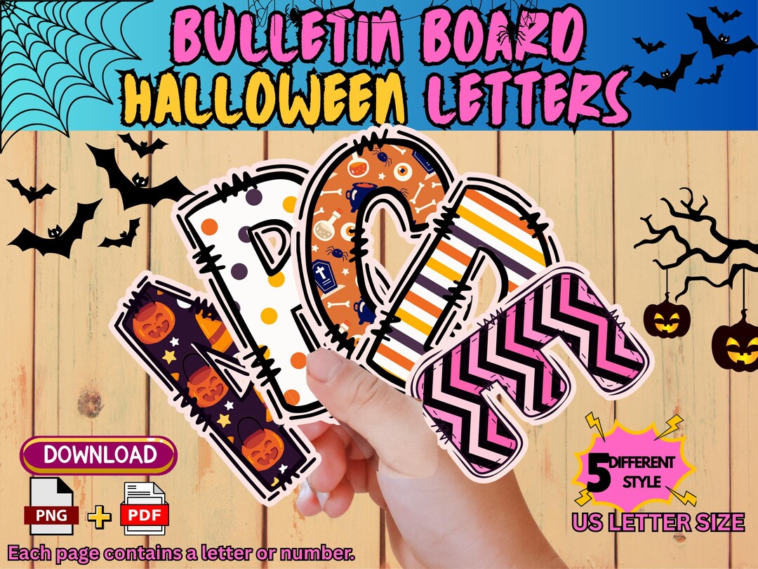 Halloween Doodle Font Letters: Bulletin Board Kit (PNG, PDF) - Etsy
