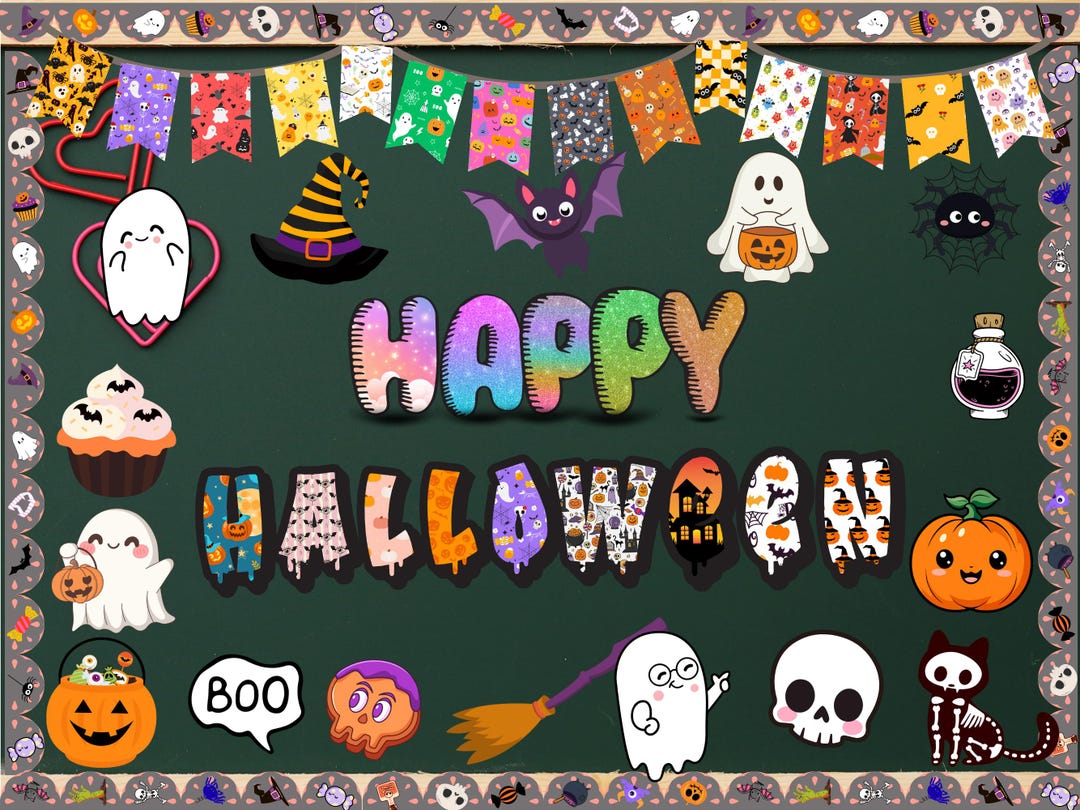 Halloween Classroom Bulletin Board Kit: Spooky Printable Decor (PNG ...