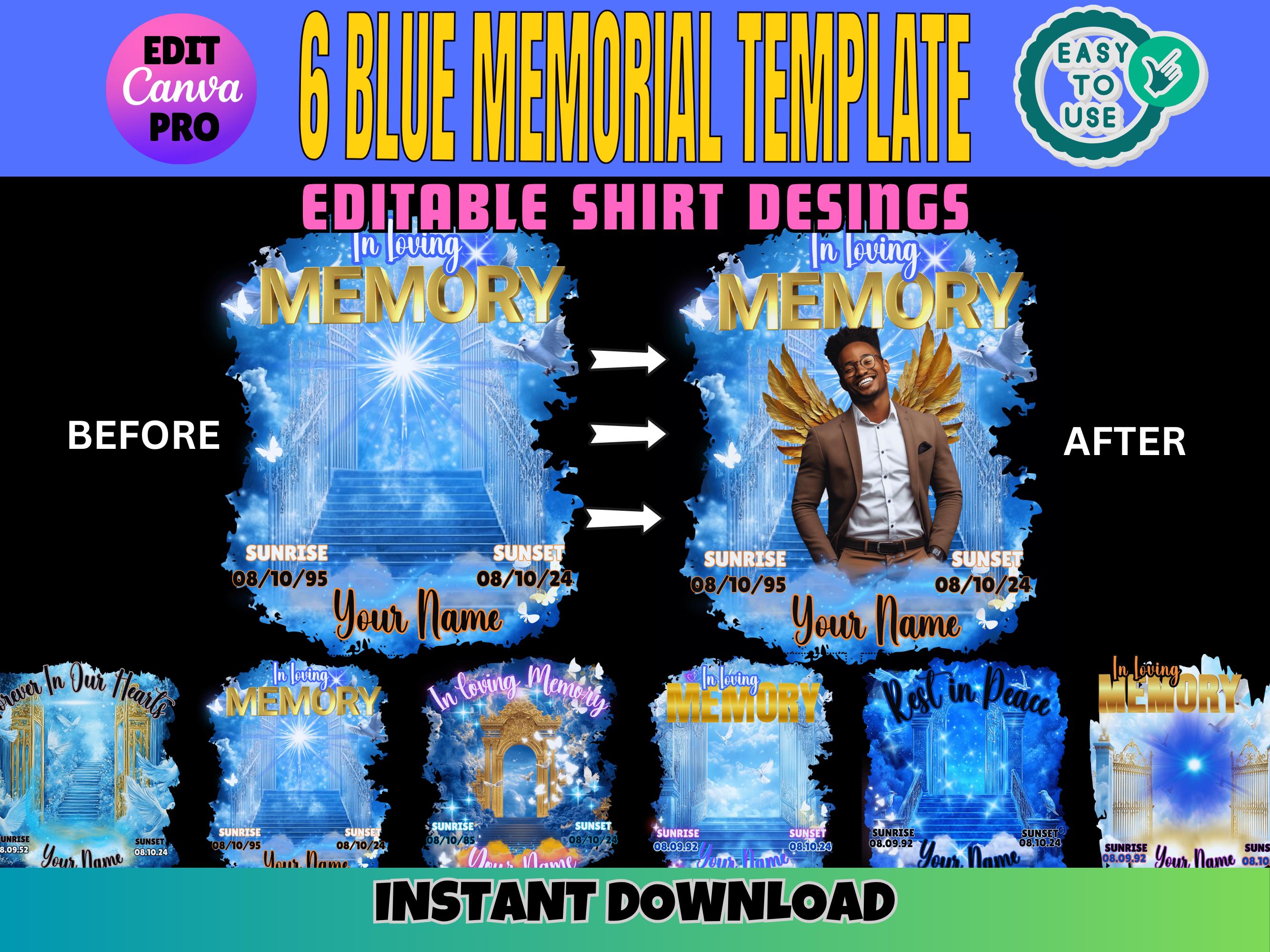 Blue in Loving Memory Memorial Shirt PNG Template, Editable Shirt ...