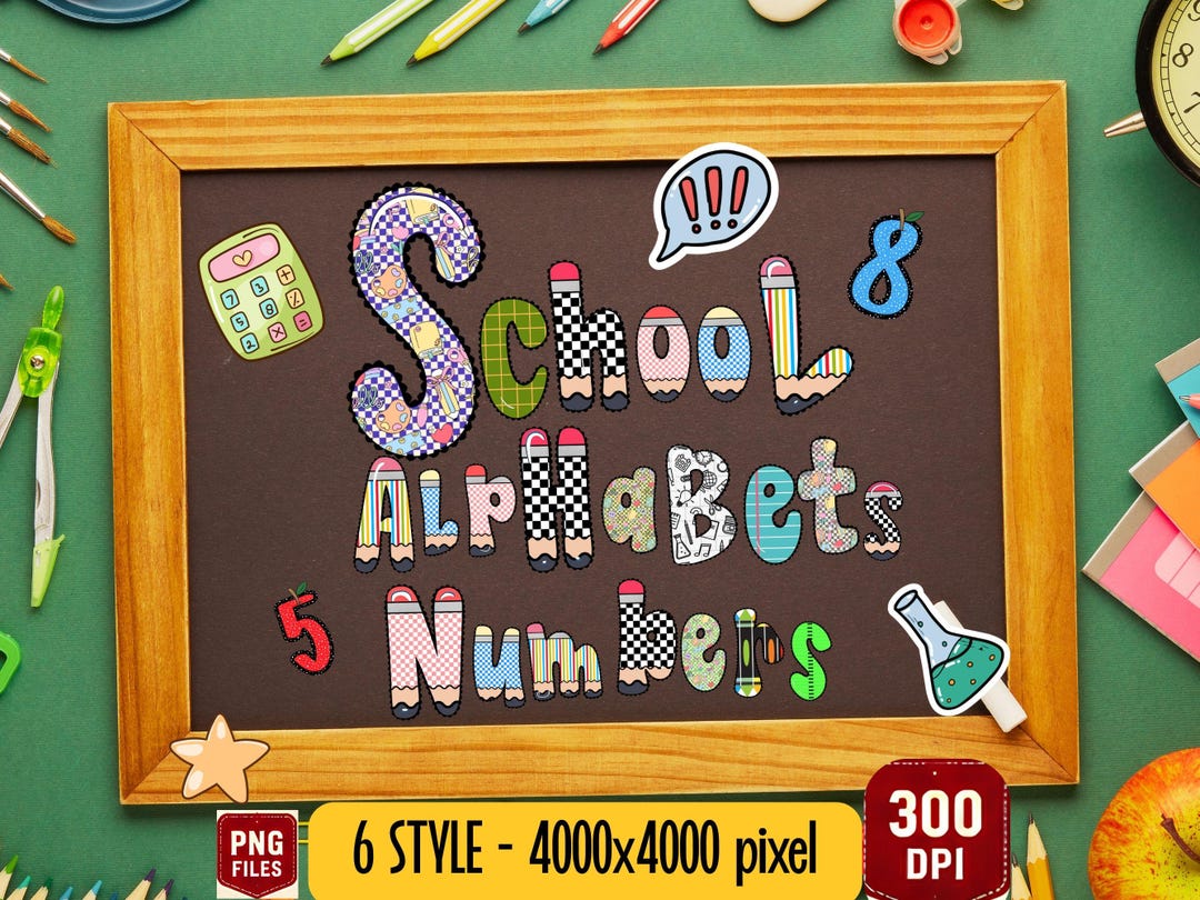 School Alphabets Teacher Letter Font PNG Bundle Uppercase Lowercase ...