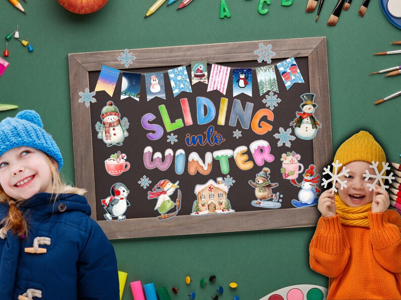 December Sliding Winter Bulletin Board Kit: Easy Seasonal Classroom ...