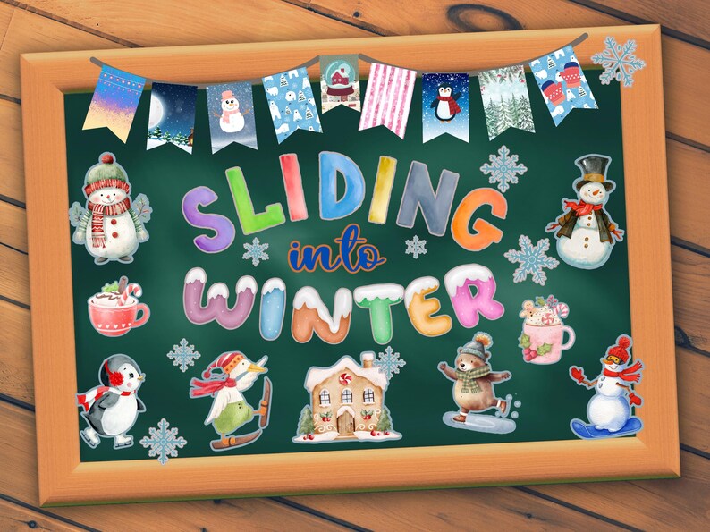 December Sliding Winter Bulletin Board Kit: Easy Seasonal Classroom ...