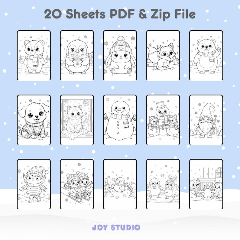 20 Winter Coloring Pages for Kids, Kids Activity Book, Digital Download ...