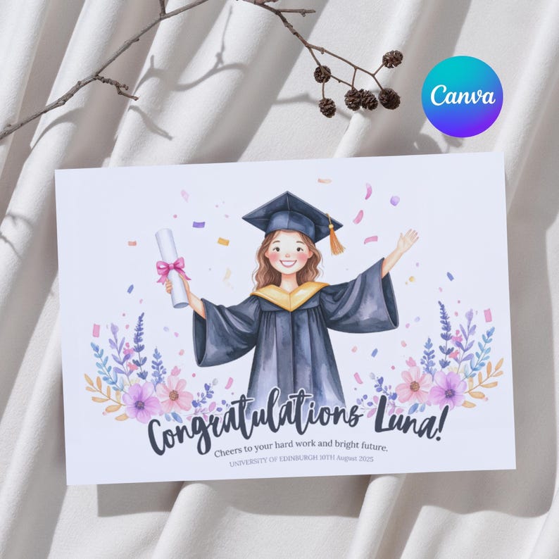 Editable Graduation Card for Girls | Watercolour Graduation Greeting ...