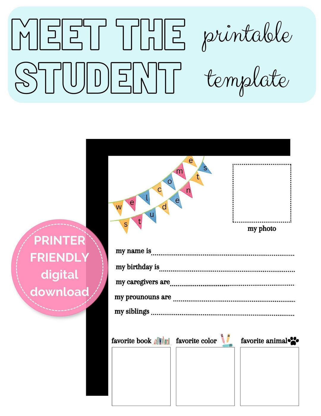 Meet the Student Teacher Printable Back to School Pronoun Friendly ...
