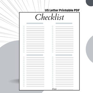 US Letter Blank Checklist Printable • Minimal to Do List PDF Editable ...
