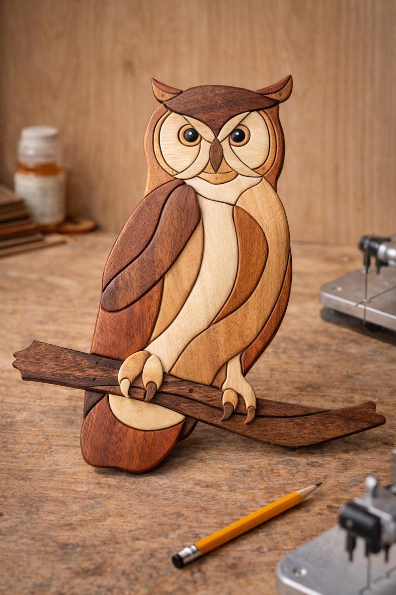 Owl Wood Intarsia Pattern | Scroll Saw Project (digital Download) - Etsy