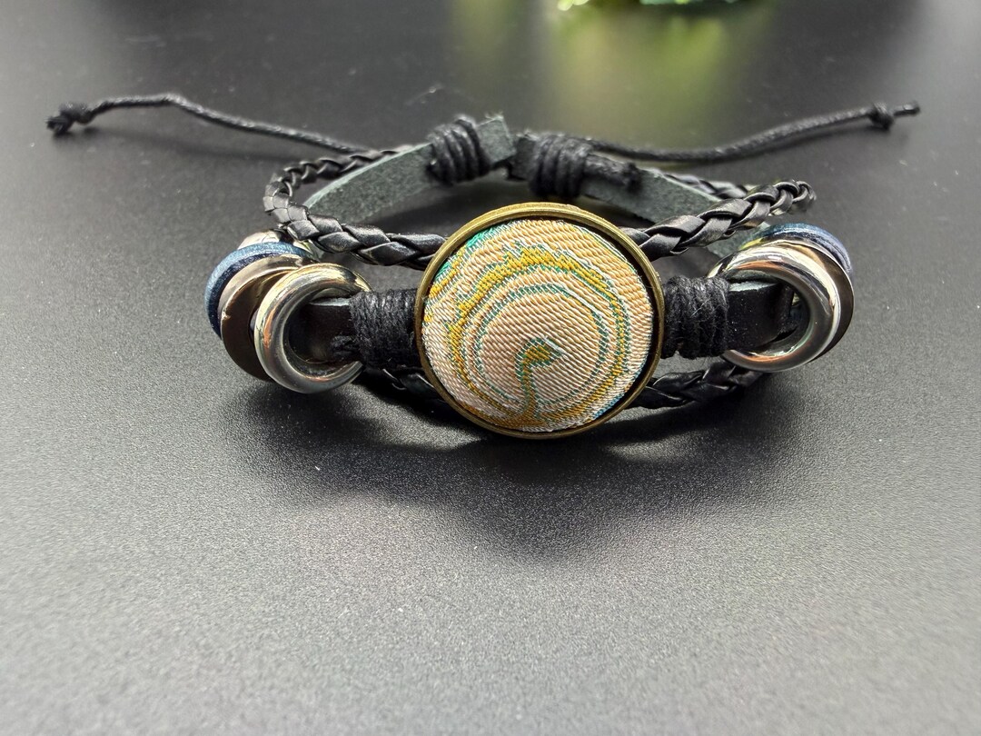 Peacock Song Brocade Leather Bracelet | Handwoven Chinese Heritage Boho ...