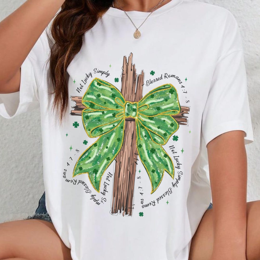 St Patrick's Day Cross PNG, Blessed Romans 4:7-8 Bible Verse Design ...