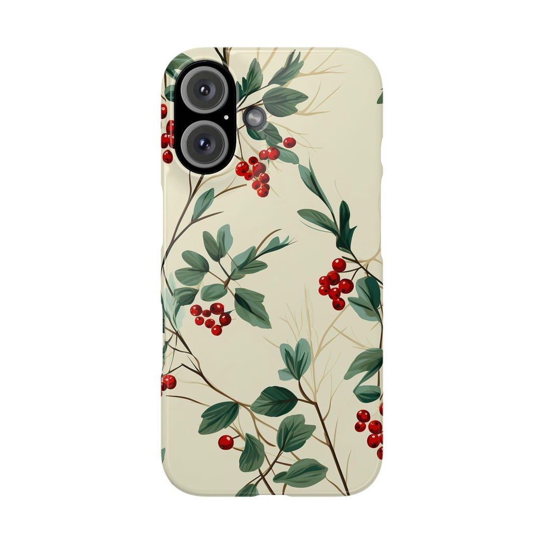 Vintage Christmas Berries Slim Snap Phone Case for iPhone 16 iPhone 15 ...