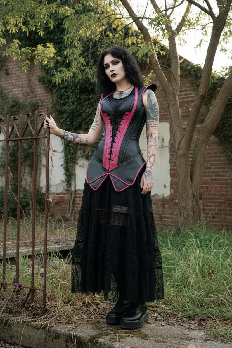 Gothic Leather Corset Dress, Halloween Cosplay Outfit, Steampunk ...