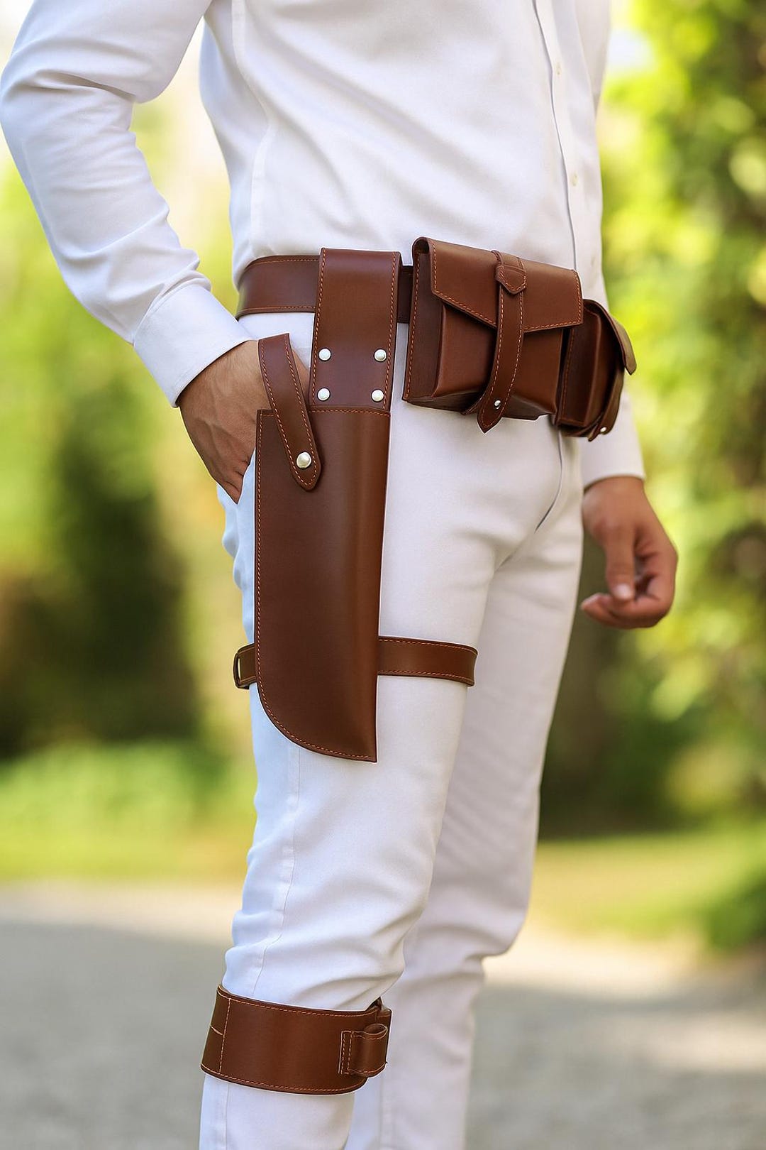 Handmade Leather Utility Belt Set: Western Cowboy Holster, Pouches ...
