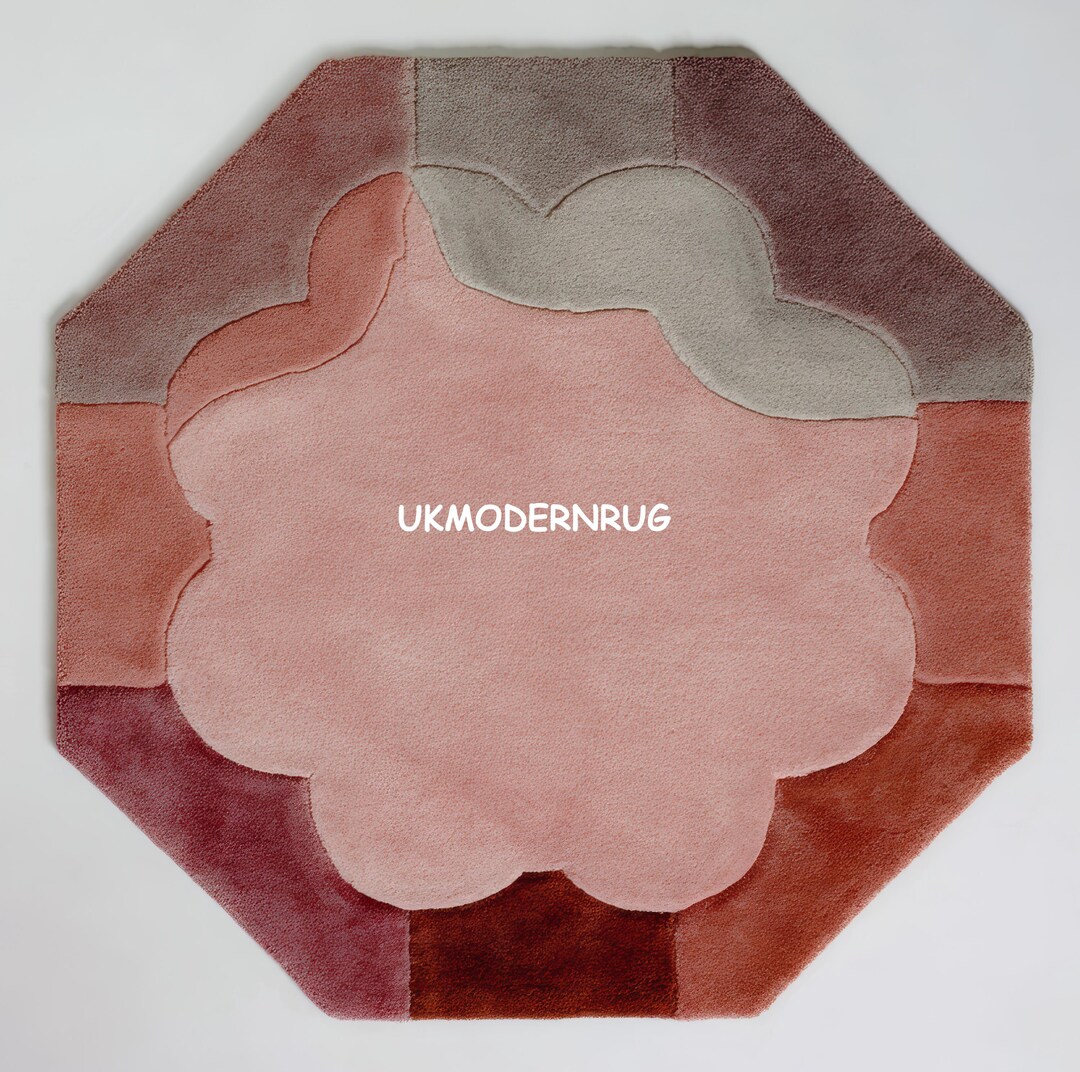 Abstract Octagon Area Rug – Modern Pink Geometric Plush Carpet - Etsy