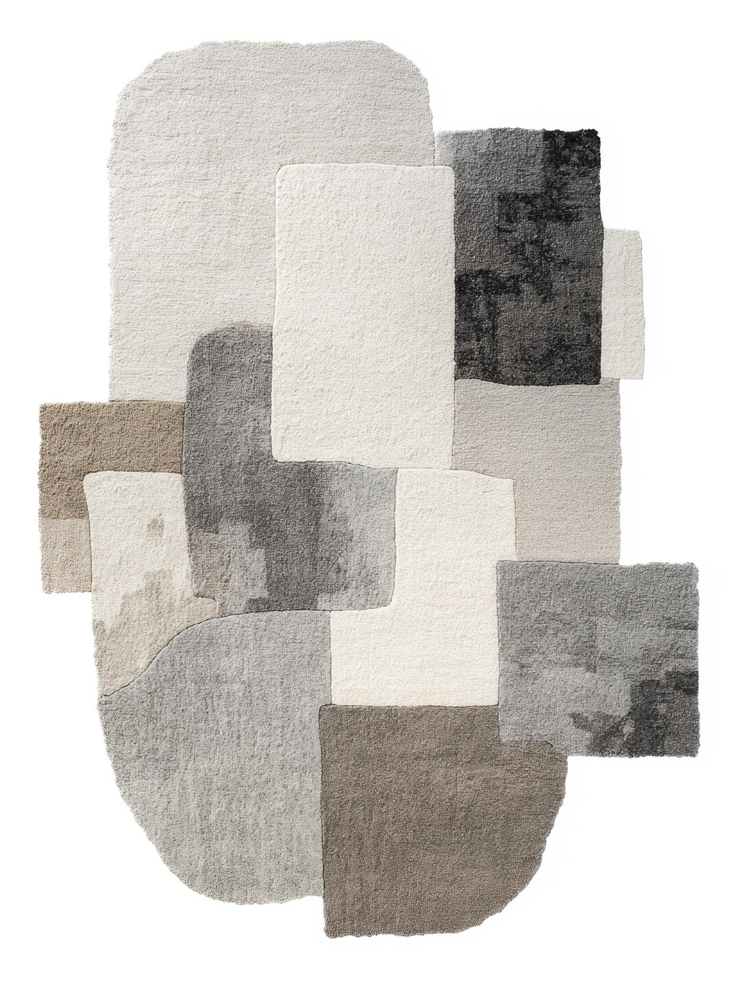 Hand Tufted Abstract Collage Rug, Modern Grey and Beige Wool Carpet ...