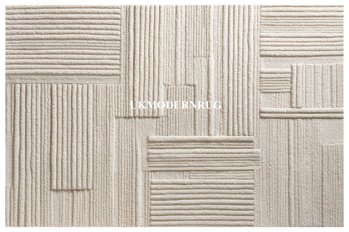 Handmade Boho Wool Blend Rug, Textured Geometric Neutral Area Rug (8X10 ...