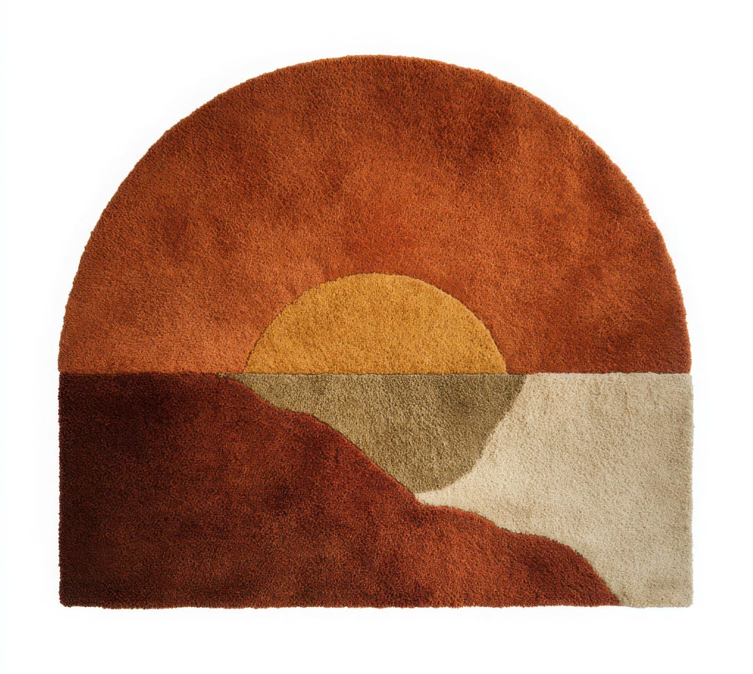 Abstract Sunset Wool Rug, Handmade Arched Area Rug, Modern Desert ...