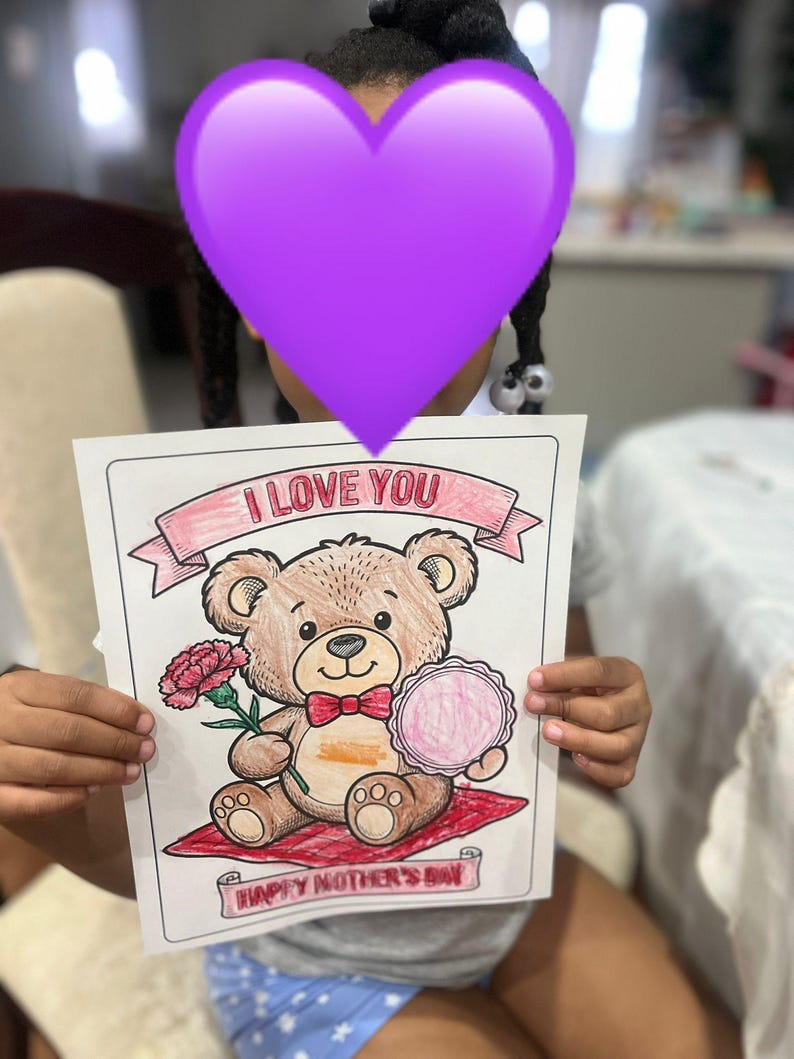 Teddy Bear Mother's Day Coloring Pages for Kids, I Love Mommy Activity ...