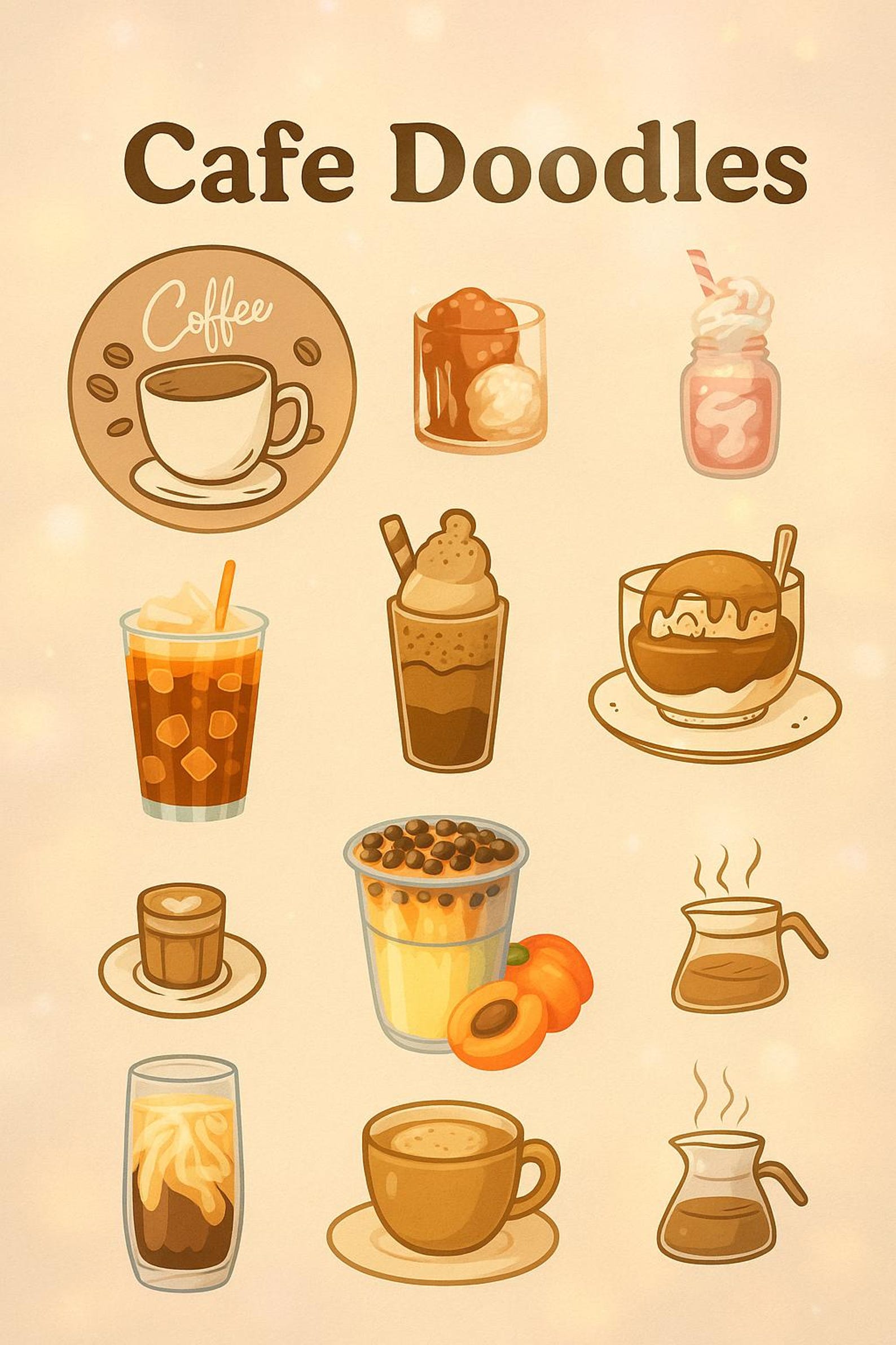 Cafe Doodles Clipart Bundle – Dreamy Coffee & Dessert Illustrations ...