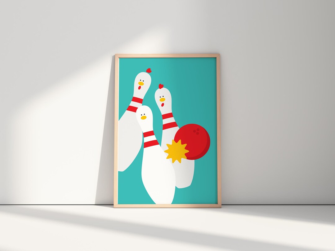 Chicken Bowling Poster Illust Graphic - Etsy