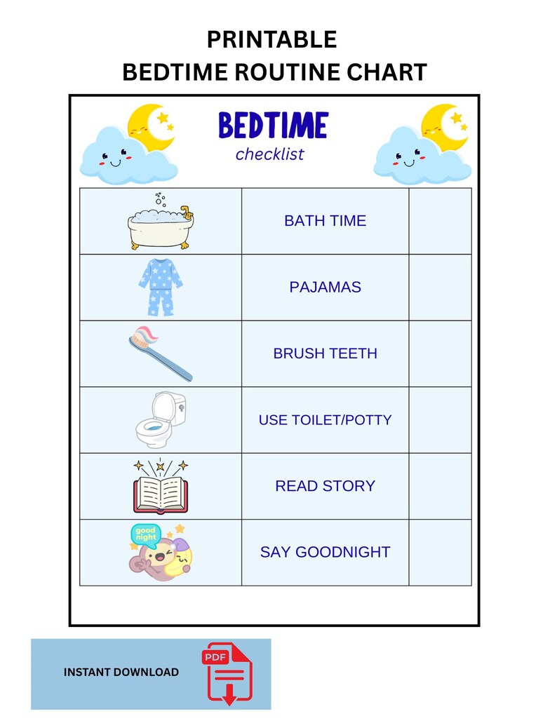 Printable Morning & Bedtime Routine Charts for Kids (US Letter PDF ...
