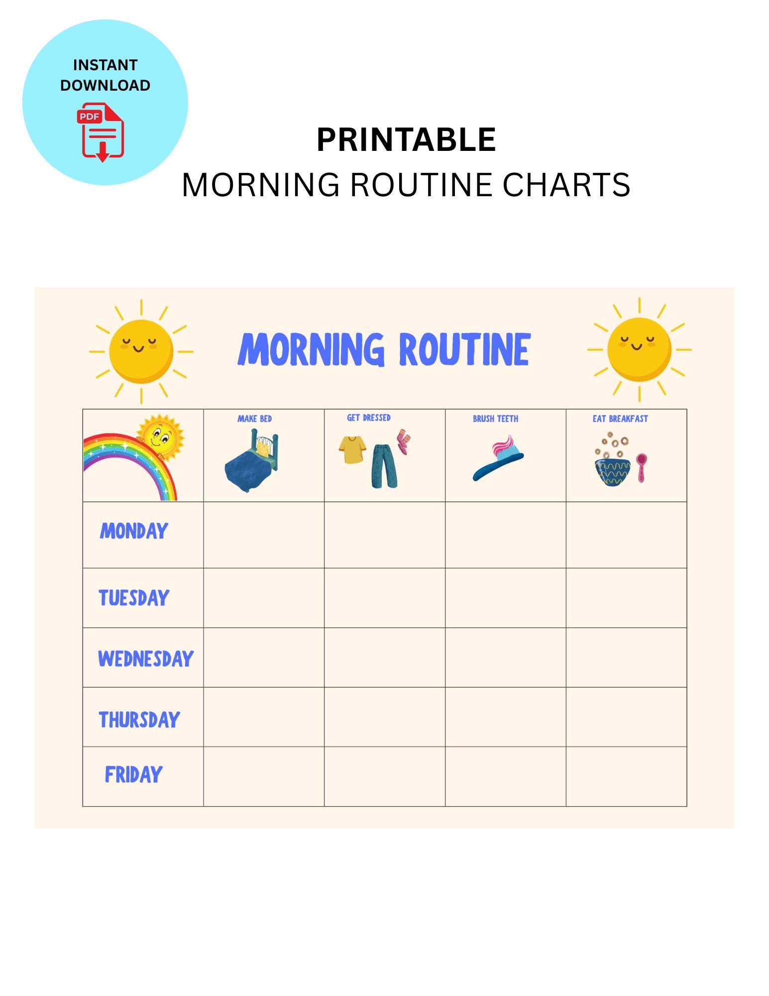Kids' Morning & Bedtime Routine Chart: Printable Visual Guides (PDF ...