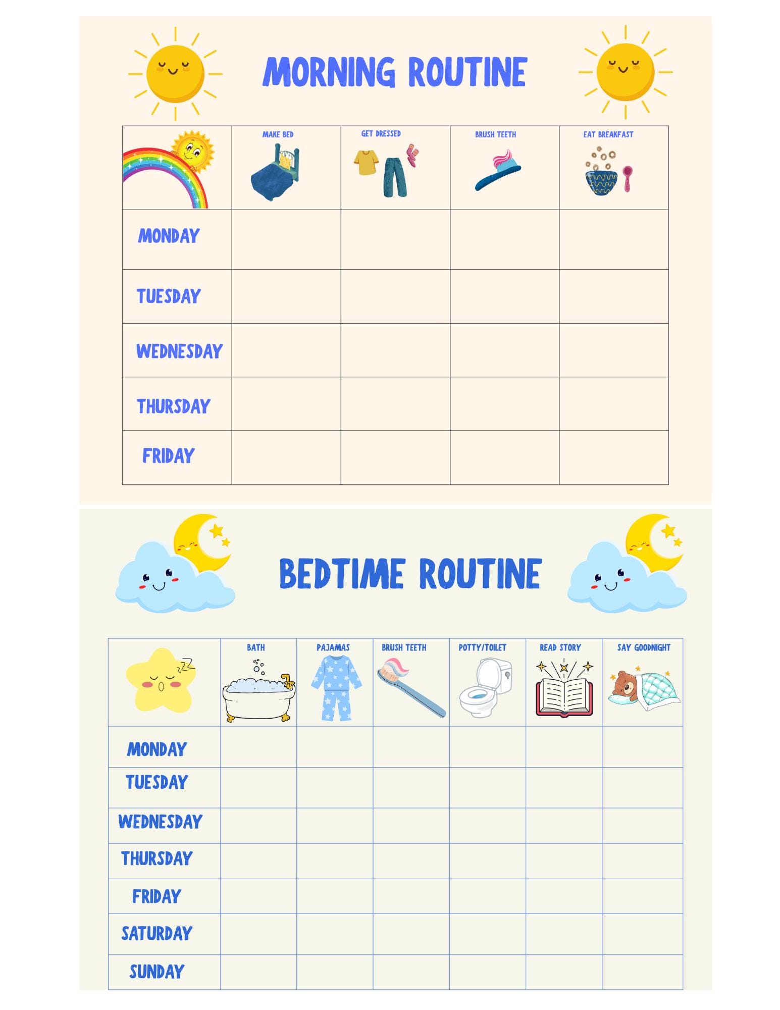 Kids' Morning & Bedtime Routine Chart: Printable Visual Guides (PDF ...