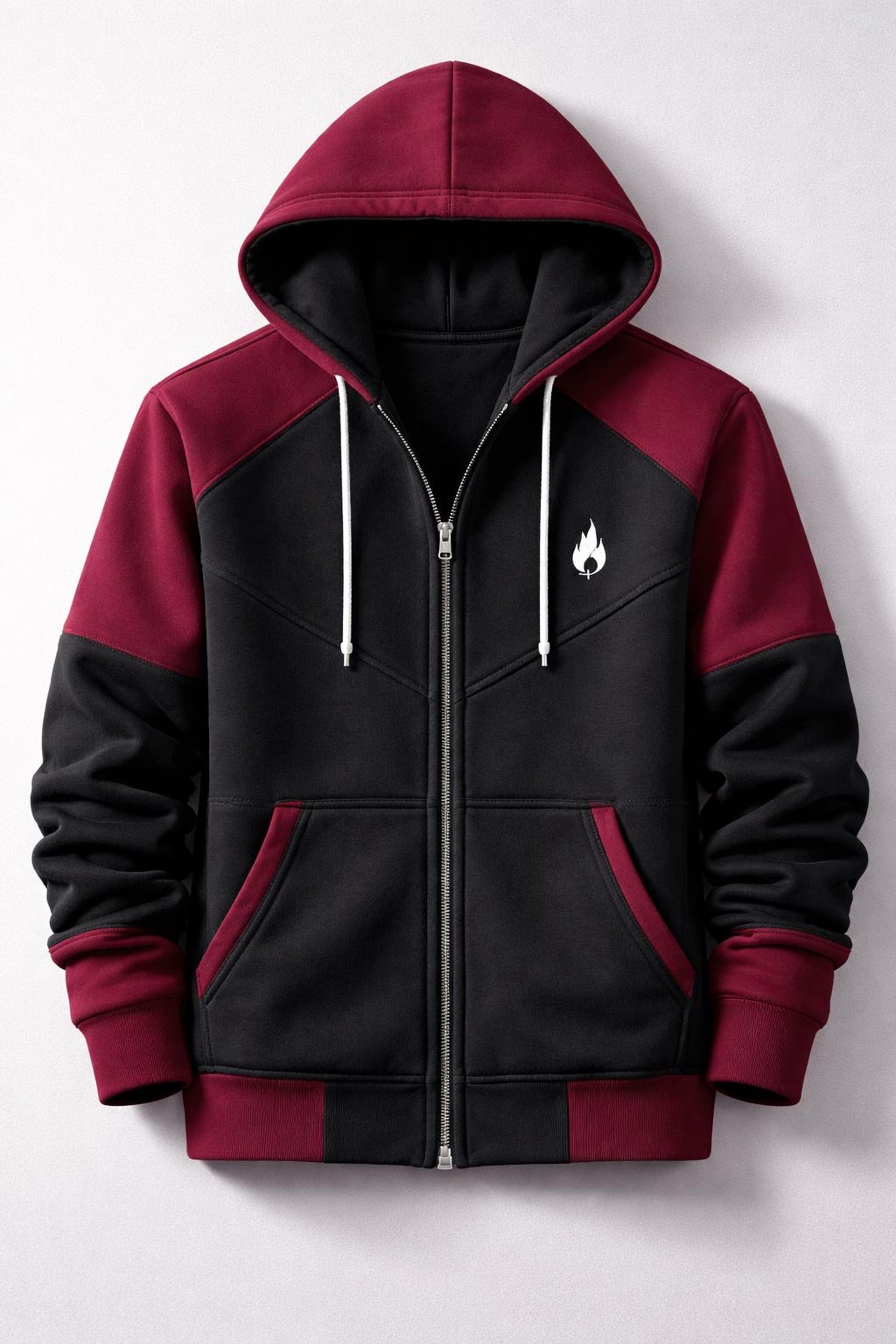 Two-tone Zip-up Hoodie in Black & Maroon – Modern Casual Wear - Etsy