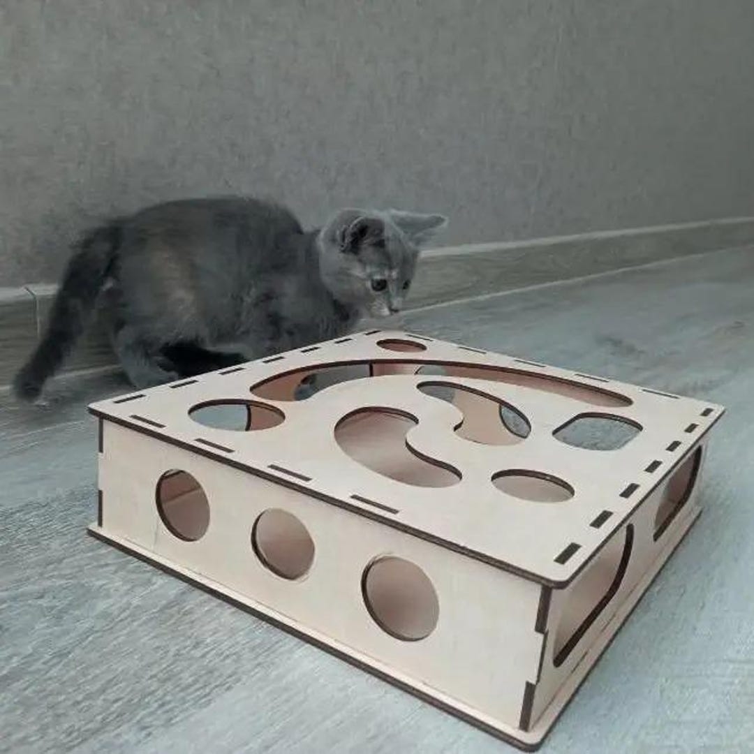 Interactive Wooden Cat Toy Box – Puzzle Play Board for Kittens ...