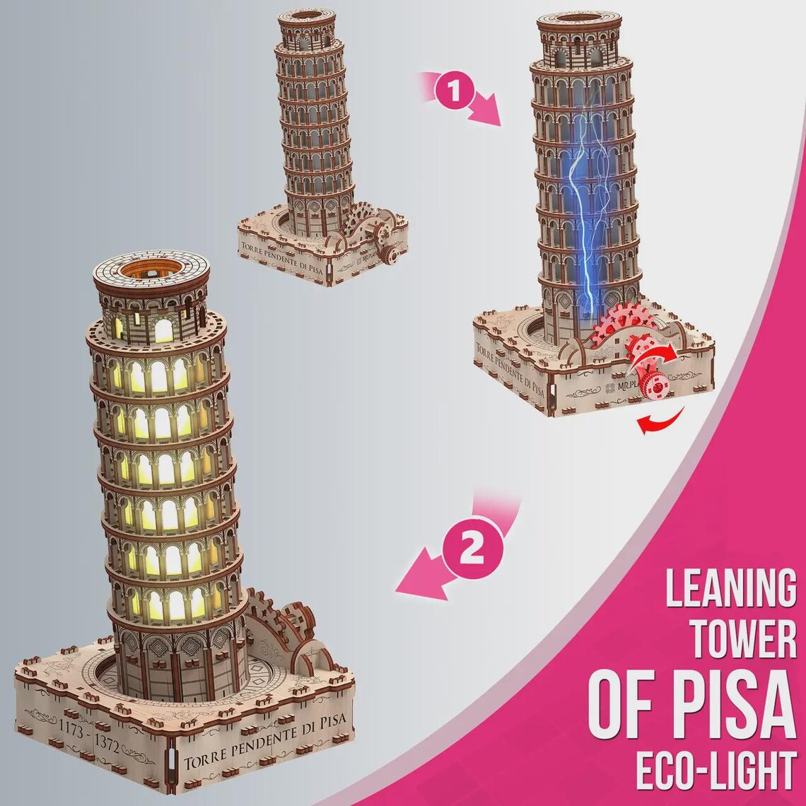 Mechanical Wooden Leaning Tower of Pisa | 3D Wooden Puzzle With Dynamo ...