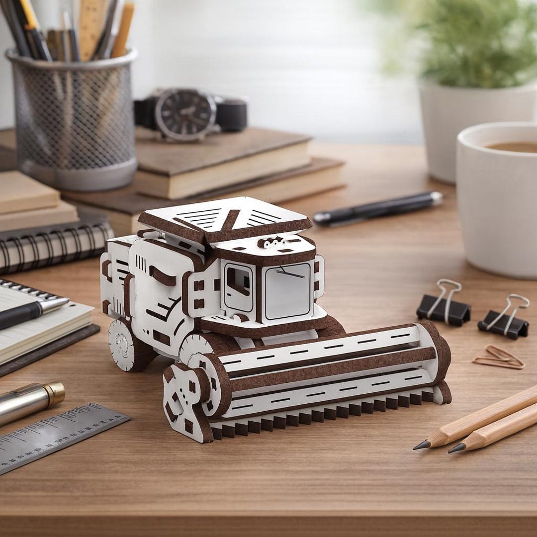 Wooden Combine Harvester 3D Puzzle – Mechanical Educational Model, Glue ...