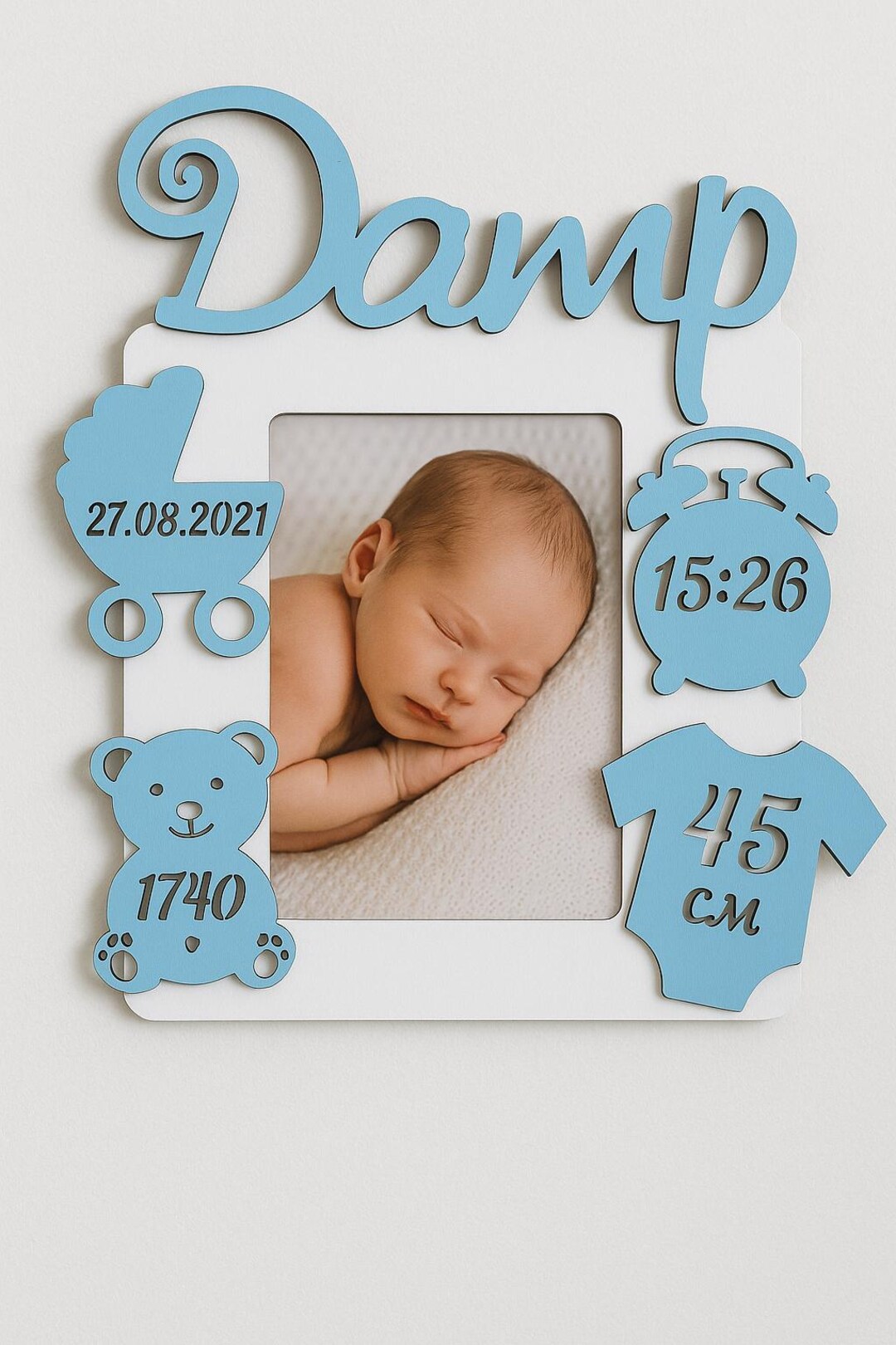 Personalized Baby Boy Birth Stats Frame – Custom Wooden Newborn Photo ...