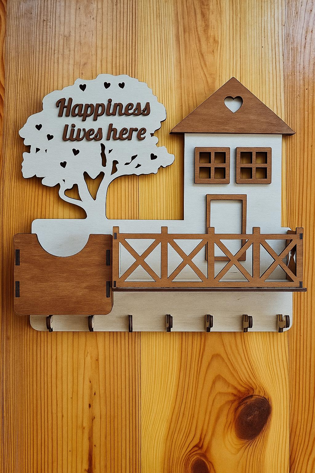 Wooden Key Holder for Wall | Rustic Family Key Rack With Hooks & Mail ...