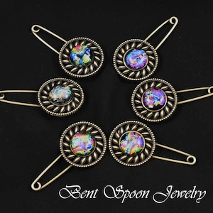 Dichroic Glass Brass Shawl Pin, Blanket Pin, Scarf Pin, Kilt Pin - Etsy