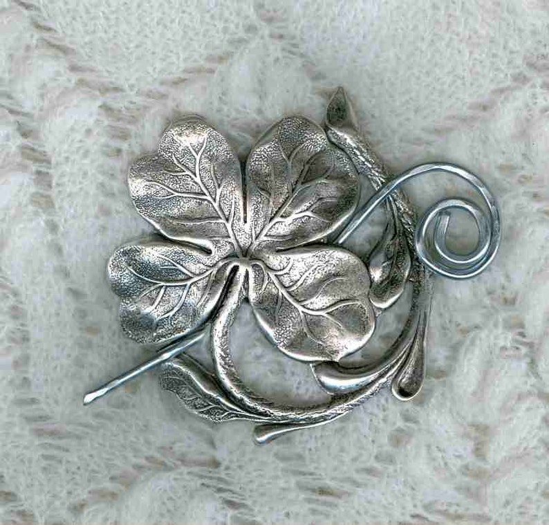 Silver Shamrock Shawl Pin, Oxidized Silver Shamrock Shawl Pin ...scarf ...