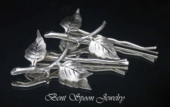 Silver Leaf Hair Pins Set of Two Leaf Hair Pins Decorative | Etsy