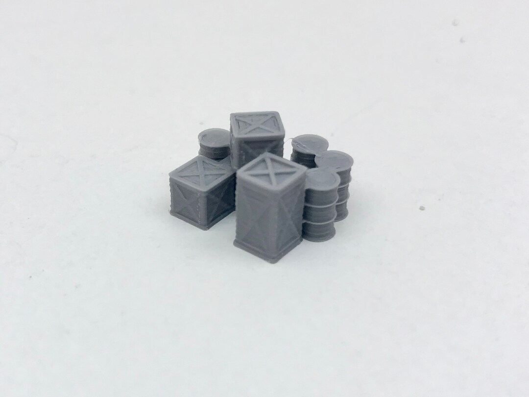 N Scale Oil Drums & Wooden Crates 3 Groupings Custom Designed UNPAINTED ...