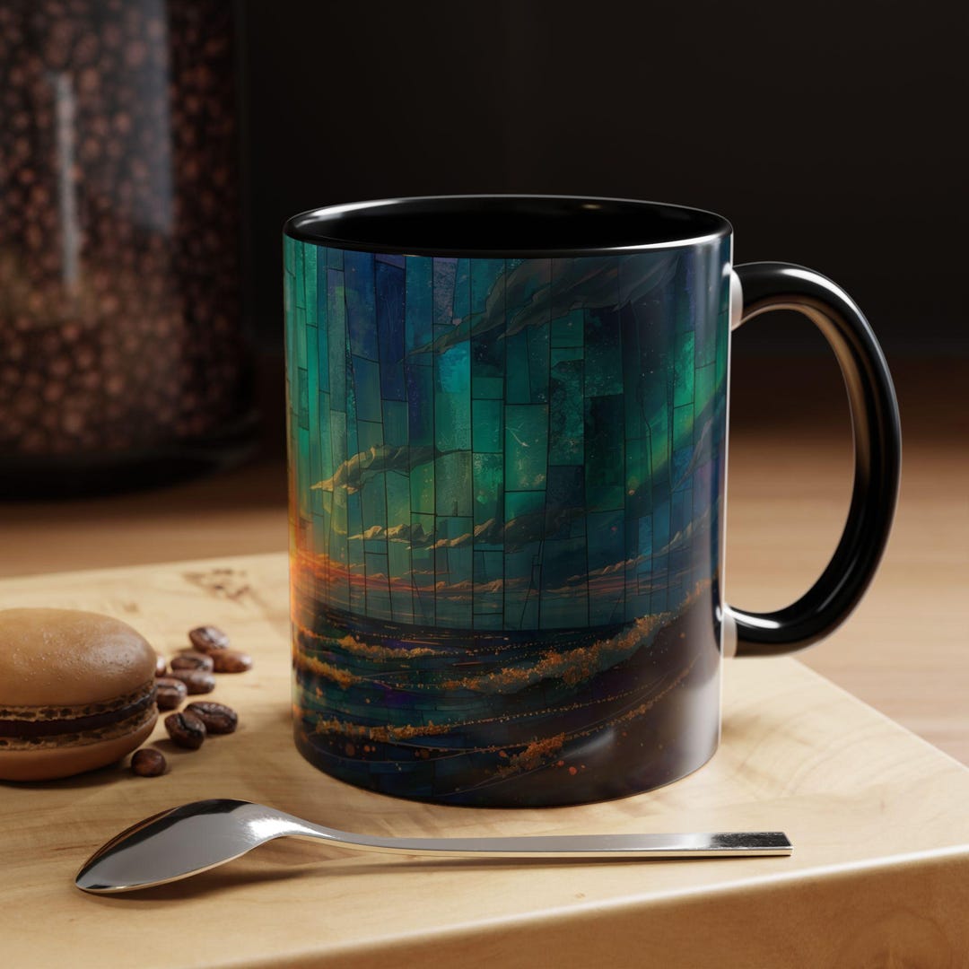 Stained Glass Northern Lights Tea Mug, Sea Print, Coffee, Boat Owner ...