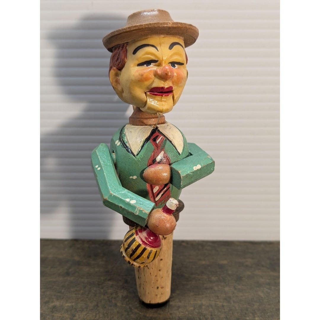 Vintage Hand-carved Mechanical Cork Bottle Stopper Man Drinking Wine - Etsy