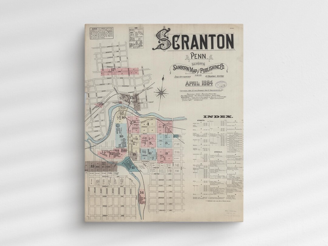 Scranton PA 1884 Sanborn Map | Historic Canvas Wall Art or Framed Print ...