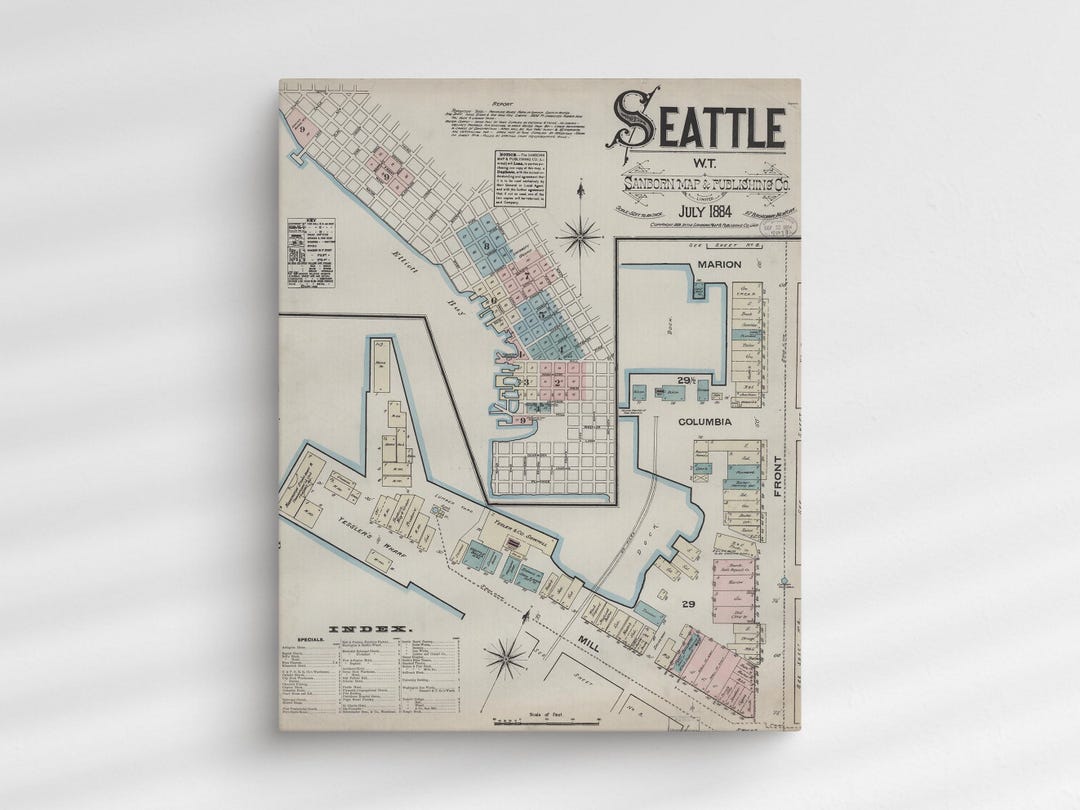 Seattle Washington 1884 Sanborn Map | Historic Canvas Wall Art or ...